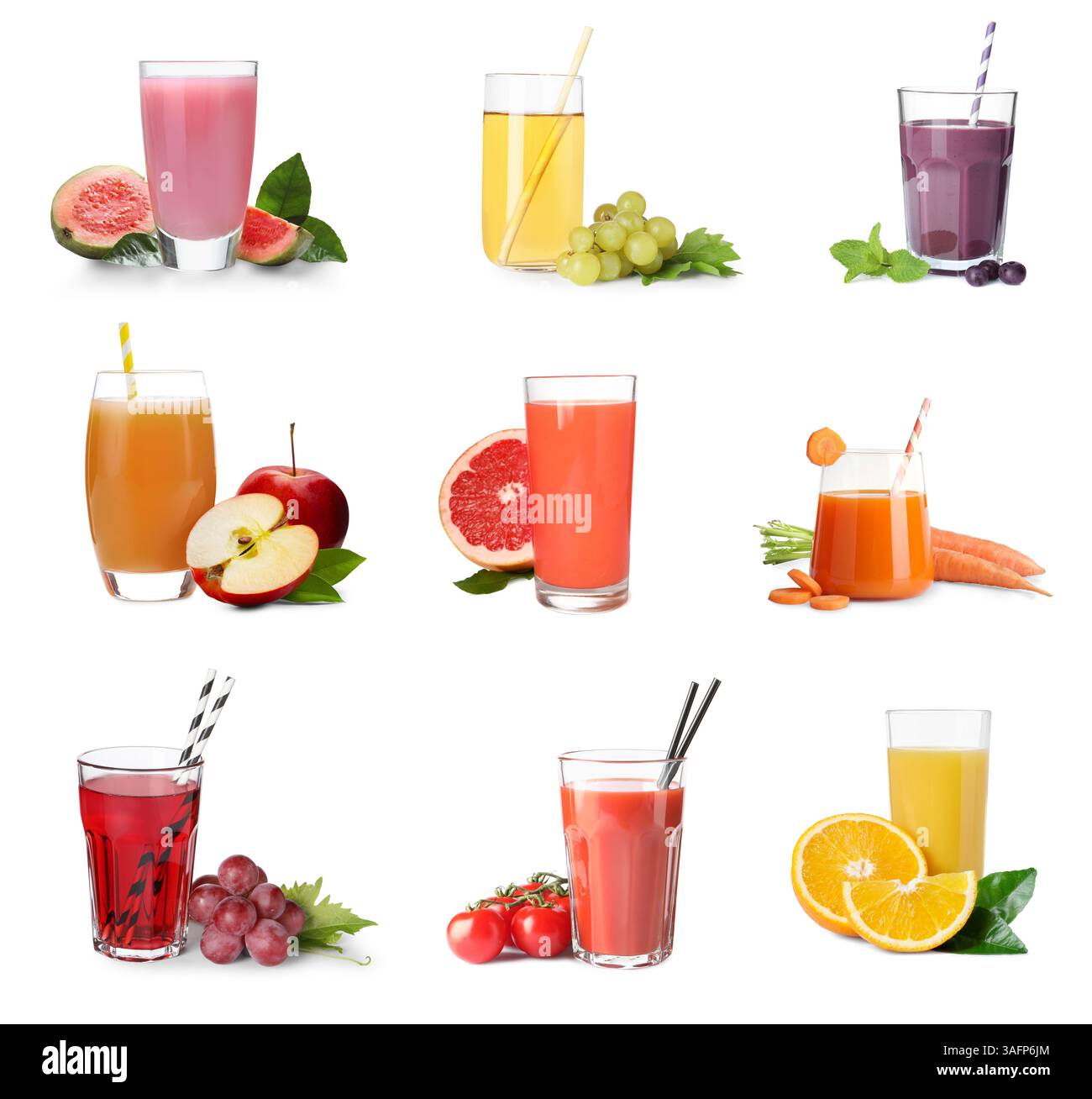Set of different juices in glasses isolated on white Stock Photo - Alamy