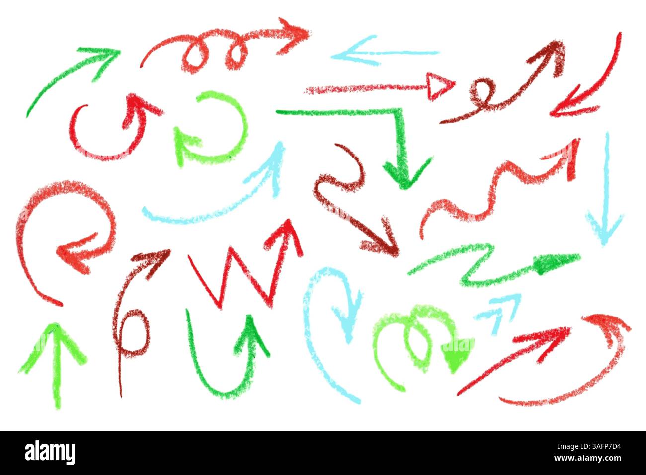 Collection of hand drawn colorful arrows pointing in different ...