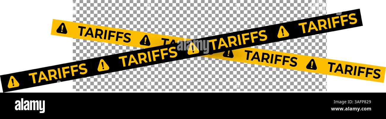Tariff Warning Tape Set in Yellow and Black with Exclamation Icons ...