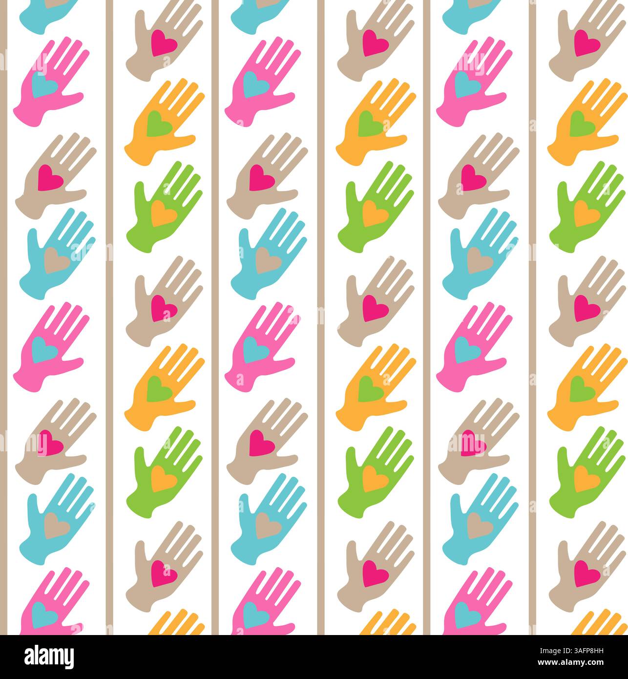 Colorful handprint pattern with hearts on white background Stock Vector ...