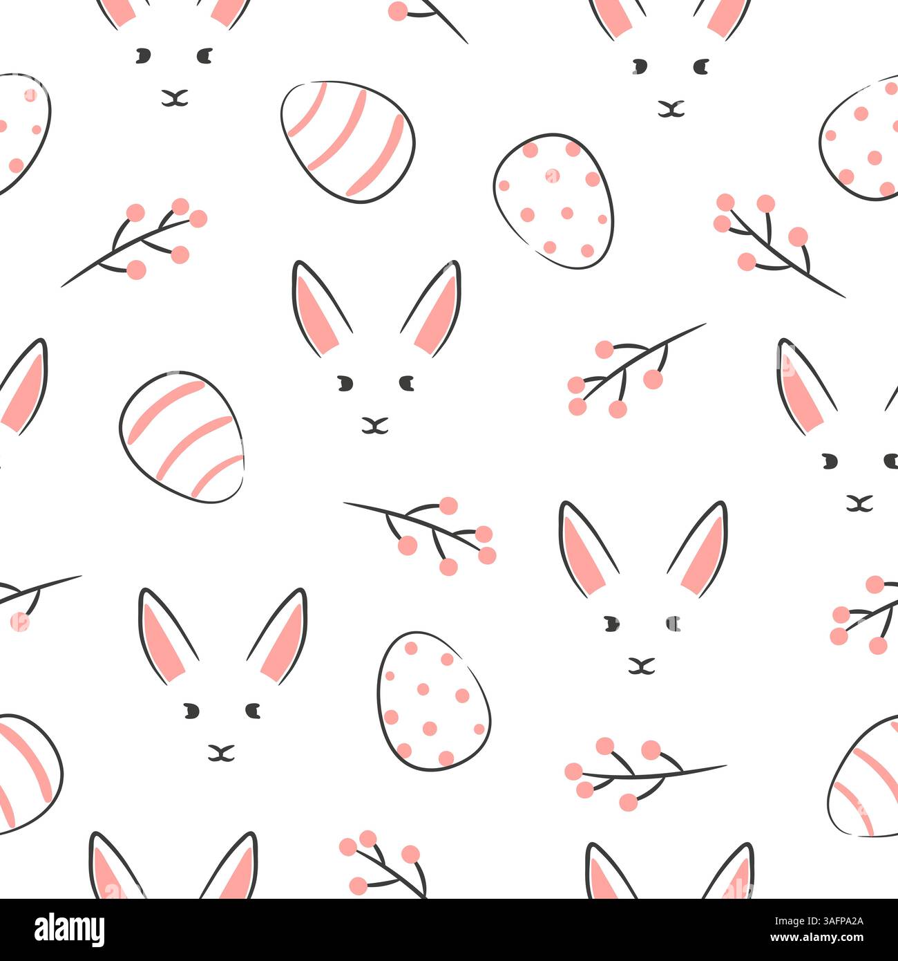 Happy Easter doodle seamless pattern with bunny and eggs. Vector ...