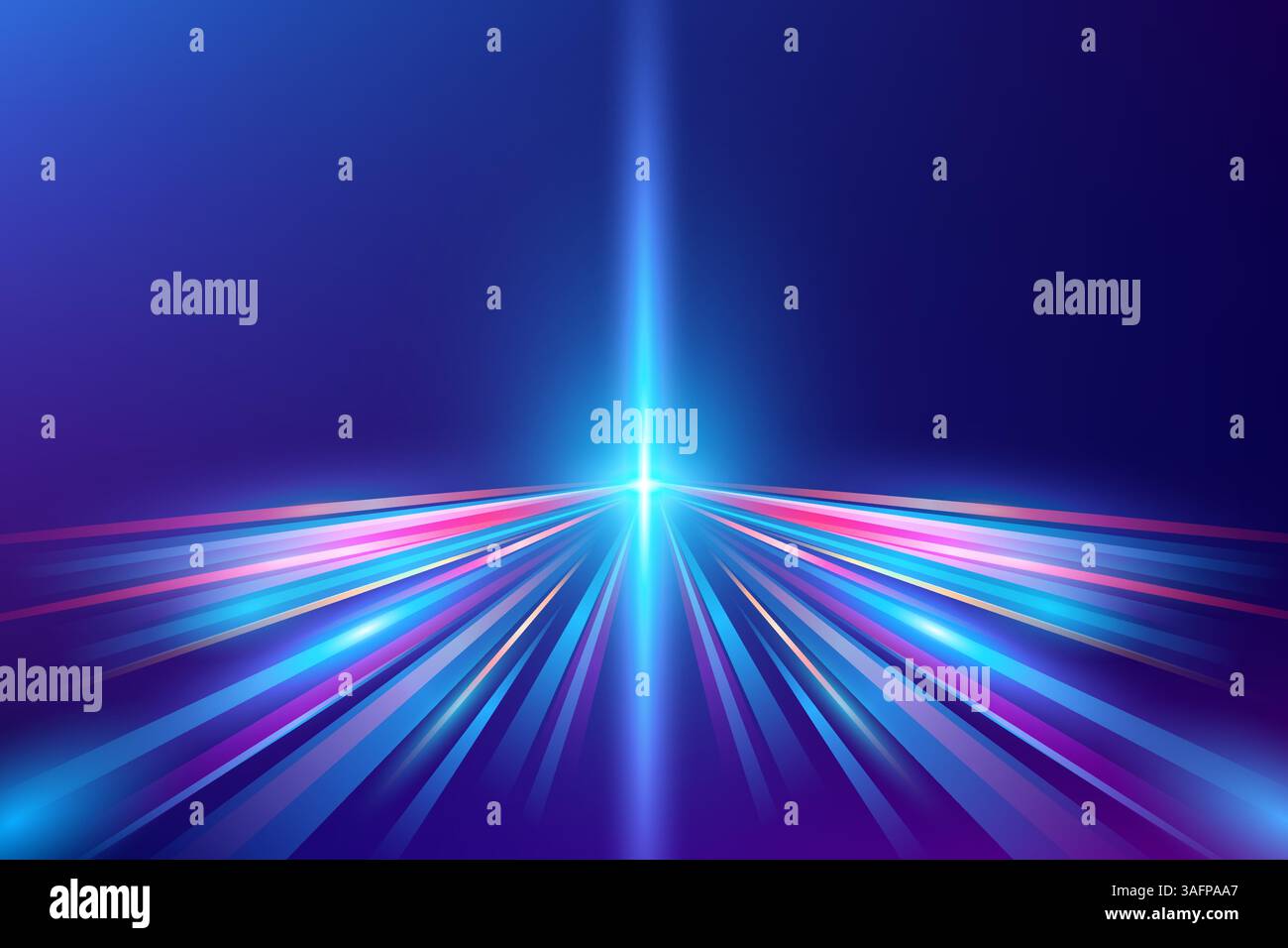 Bright neon rays in blue and pink shades create a futuristic speed ...