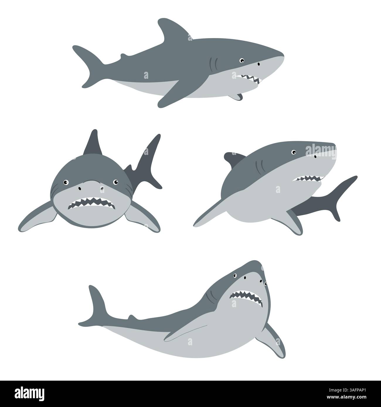 Sharks vector illustration. Cartoon shark in different poses. Marine predator fish set Stock ...