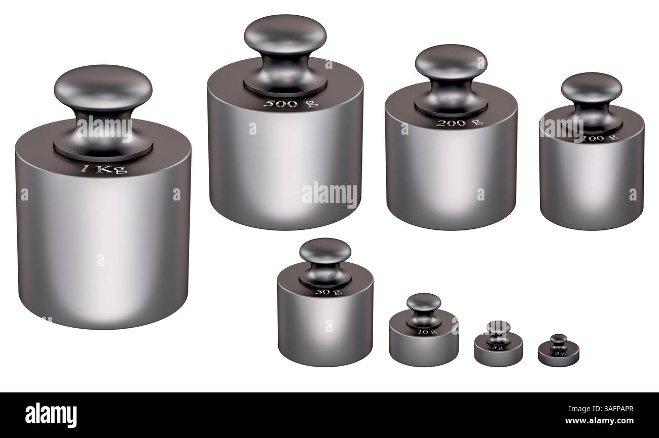 Calibration weights. Scale Weight Set, 3D rendering isolated on white ...