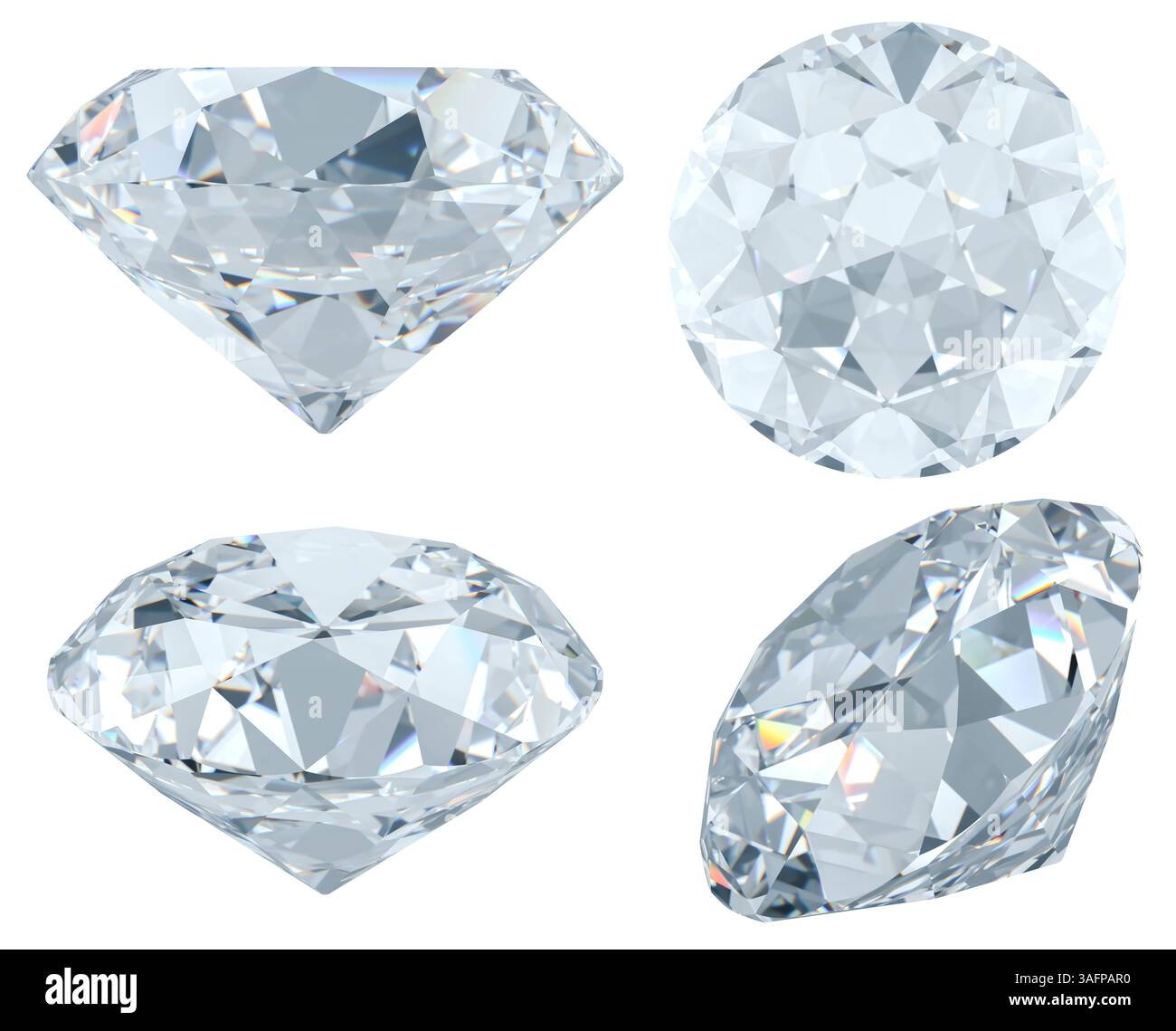 Sparkling Diamonds, clear gemstones. Top, side and front views. 3D ...