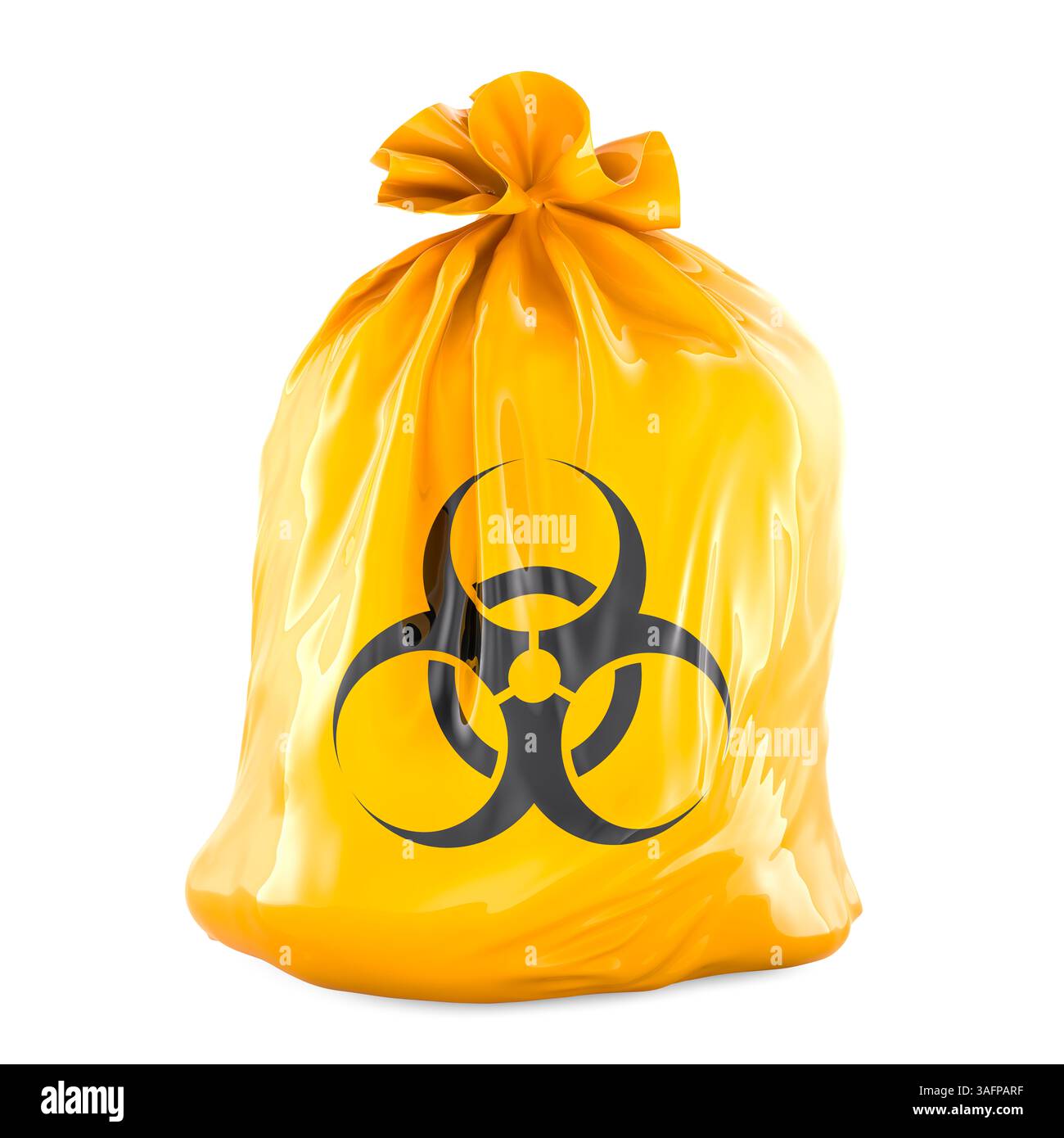 Yellow full garbage bag with bio hazard sign, 3D rendering isolated on ...
