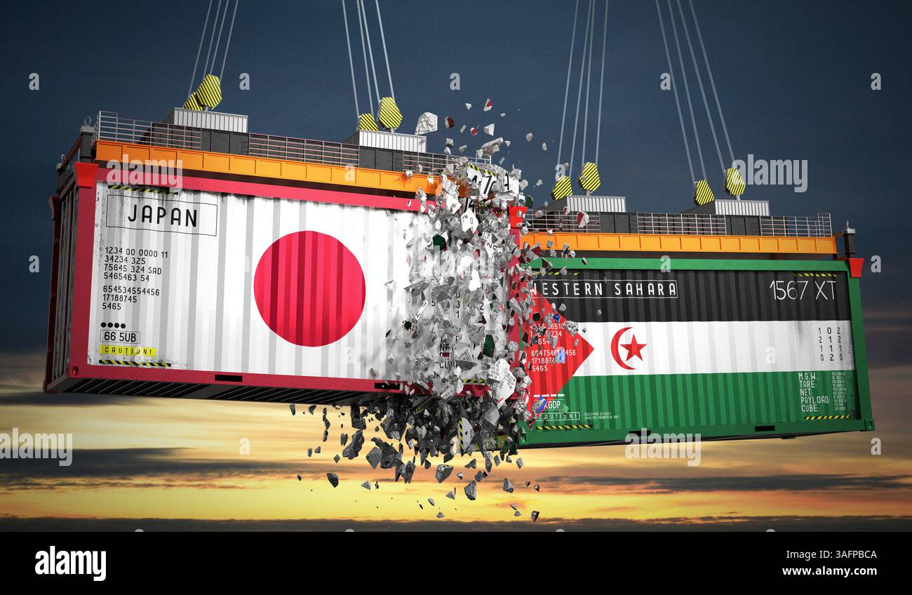 Cargo containers with flags of Japan and Western Sahara - 3D ...