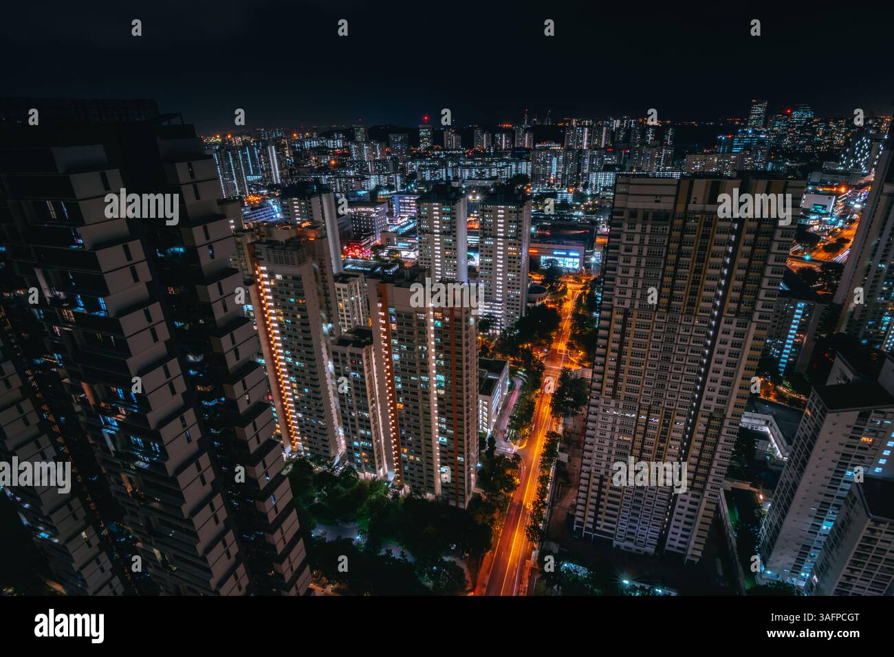 Stunning night cityscape of Singapore with illuminated high-rise ...