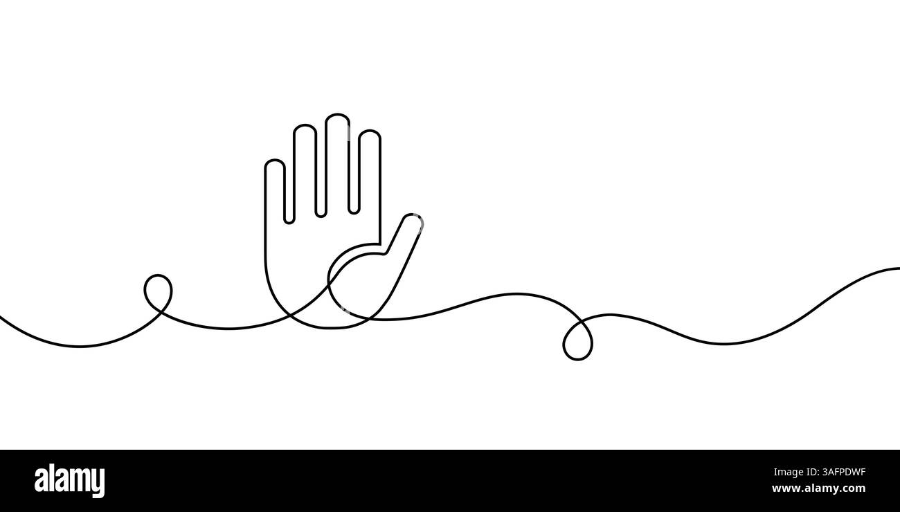 Hand line. Hand drawn art oneline icon. Stop symbol continuous one line ...