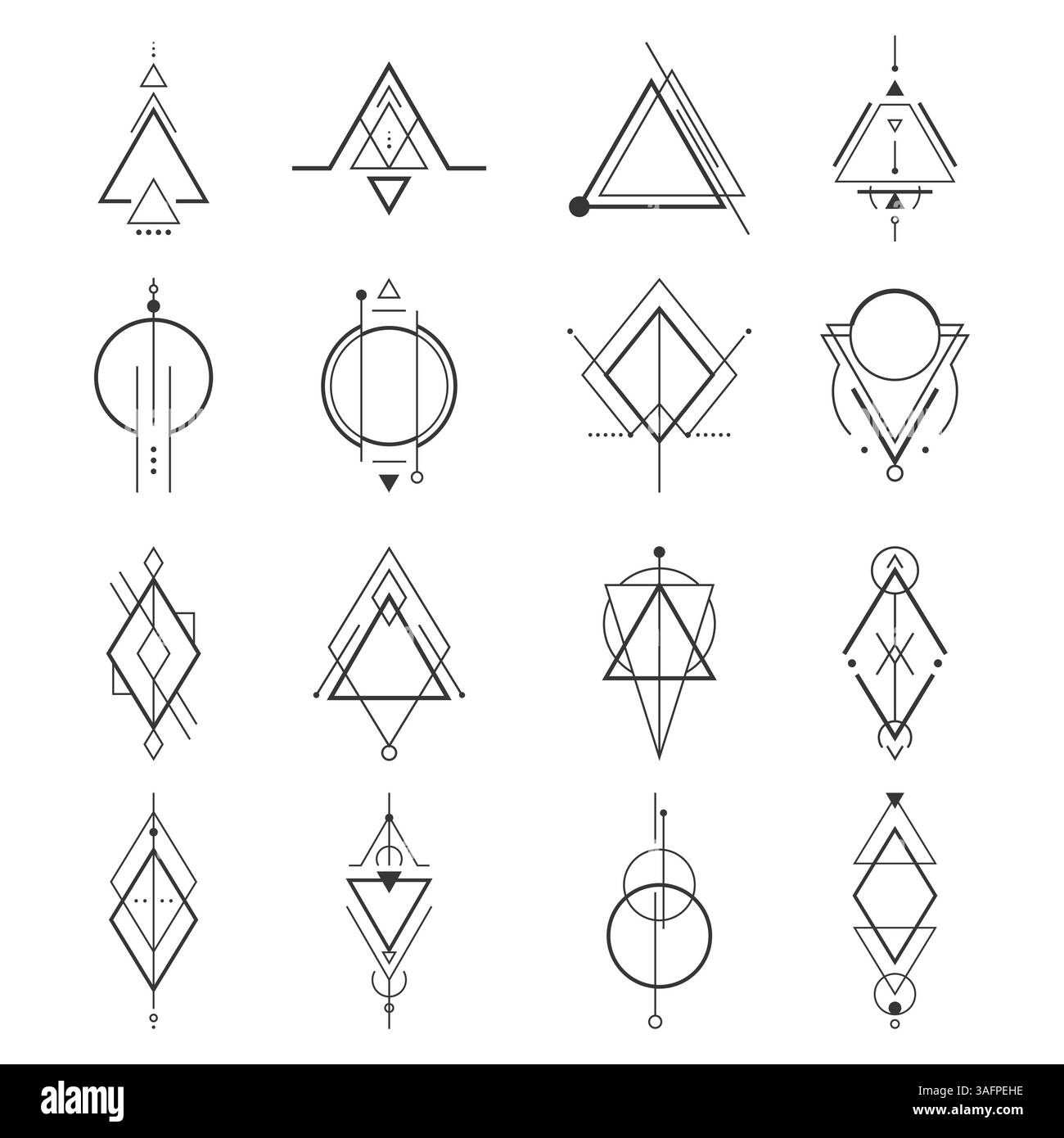 Minimalist geometric symbols in abstract style. Mysticism, balance, and ...