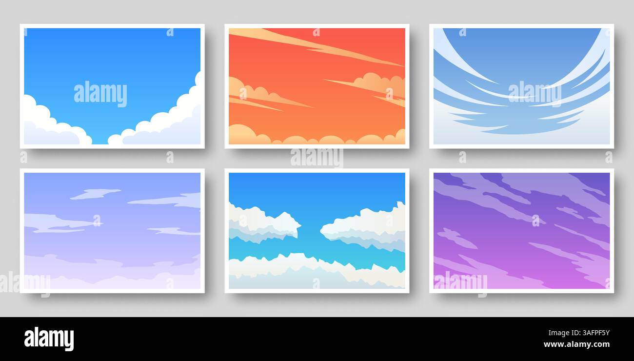 Six abstract sky backgrounds with various cloud formations and gradient ...