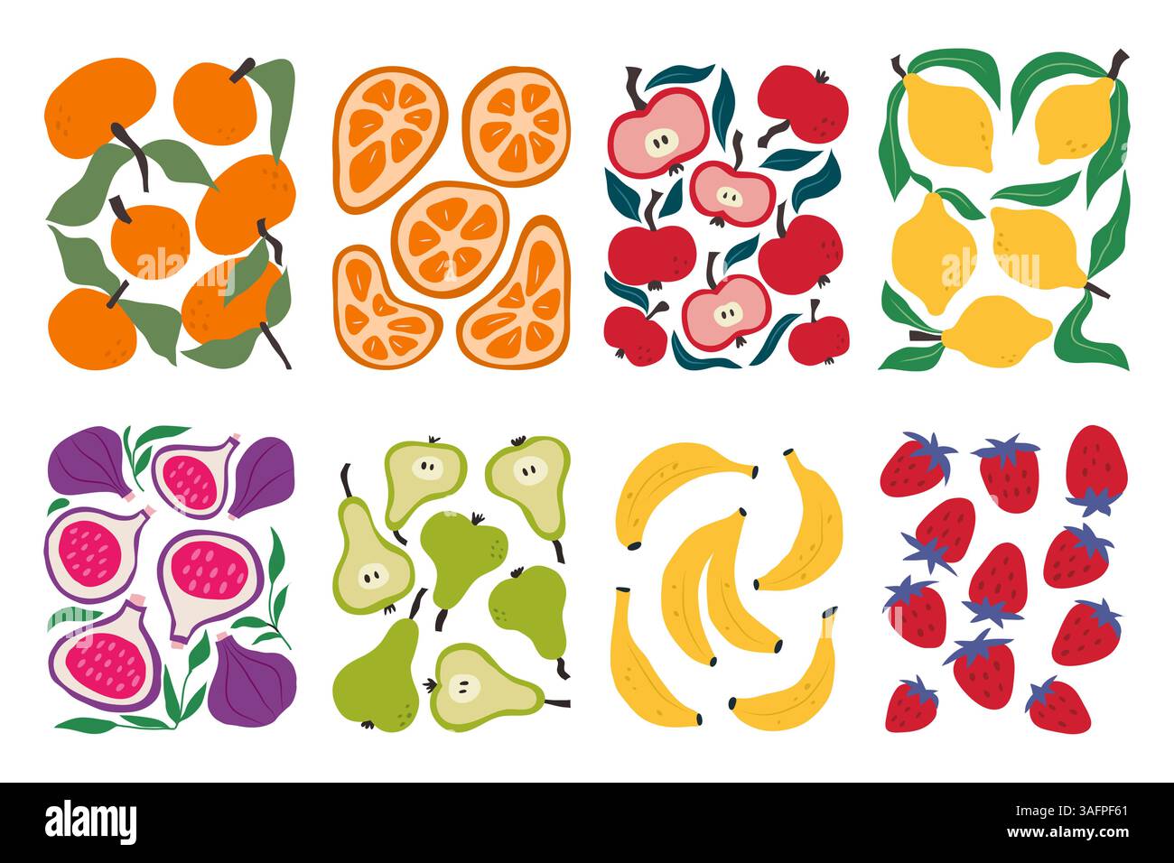 Hand drawn fruit pattern collection with modern artistic design Stock ...