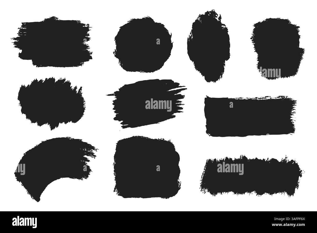 Set of abstract grunge paint shapes in black ink on white background ...