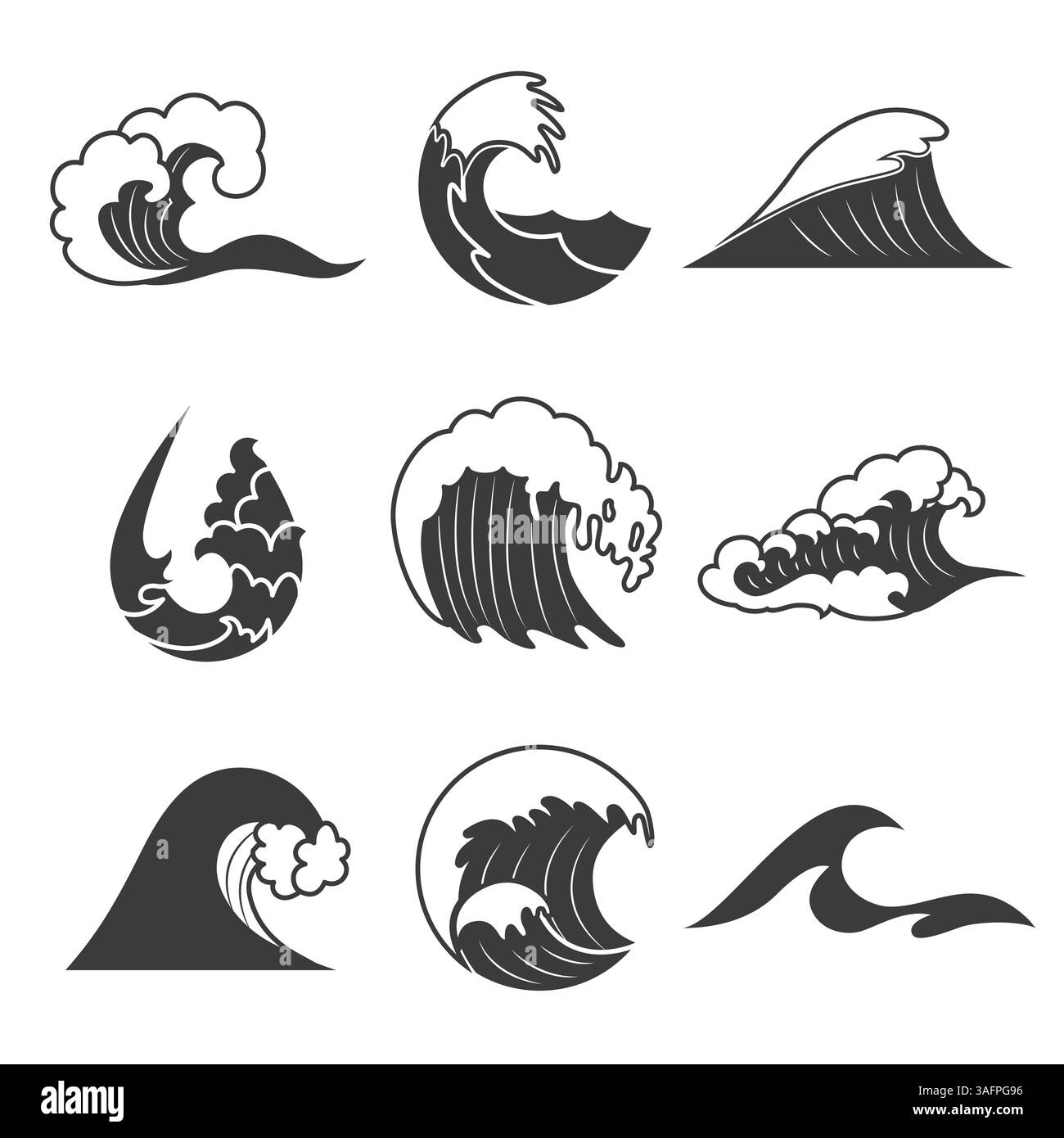 Collection of black and white wave logos featuring different abstract ...