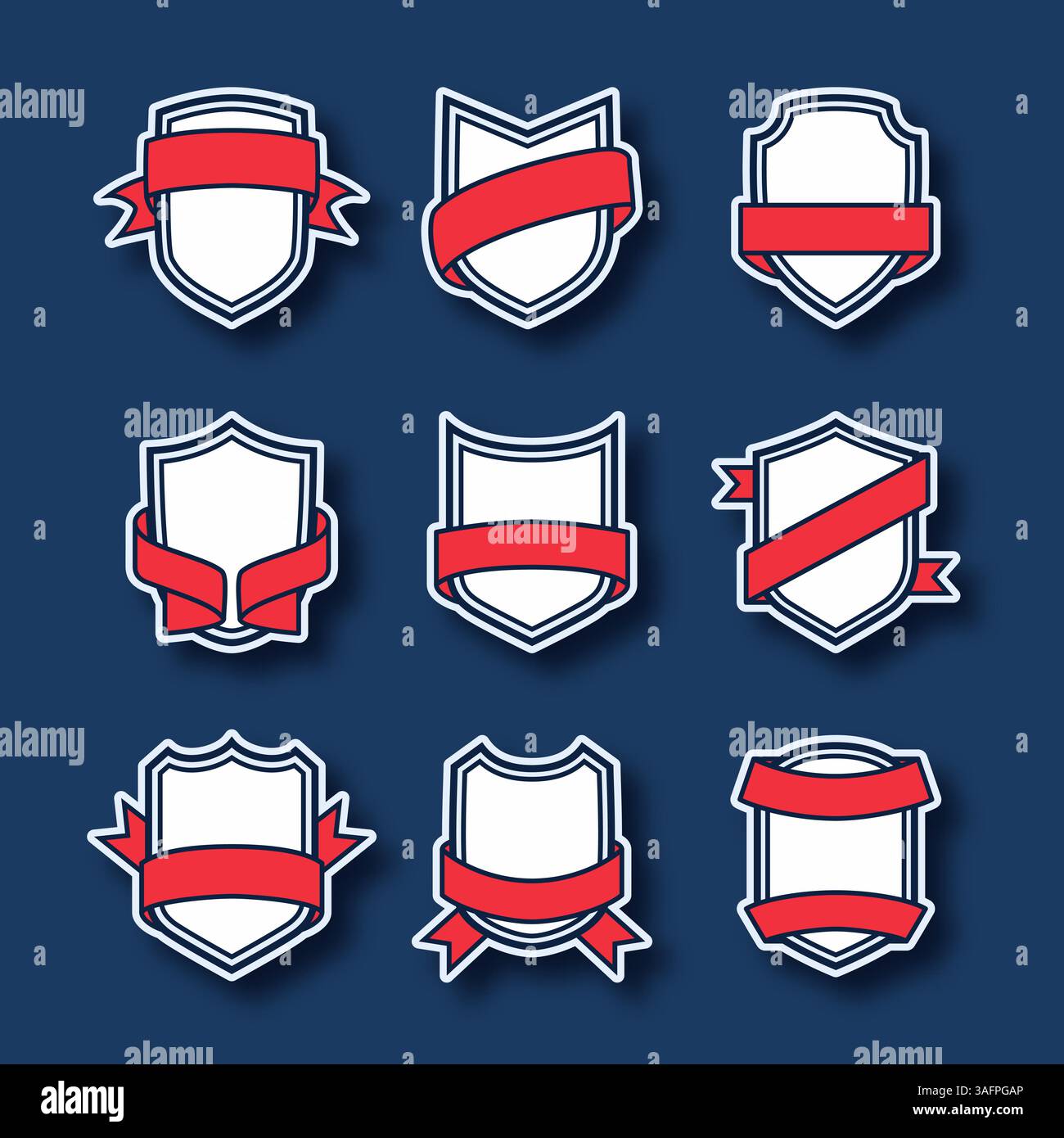 Collection of shield emblems with red ribbons in a classic heraldic ...