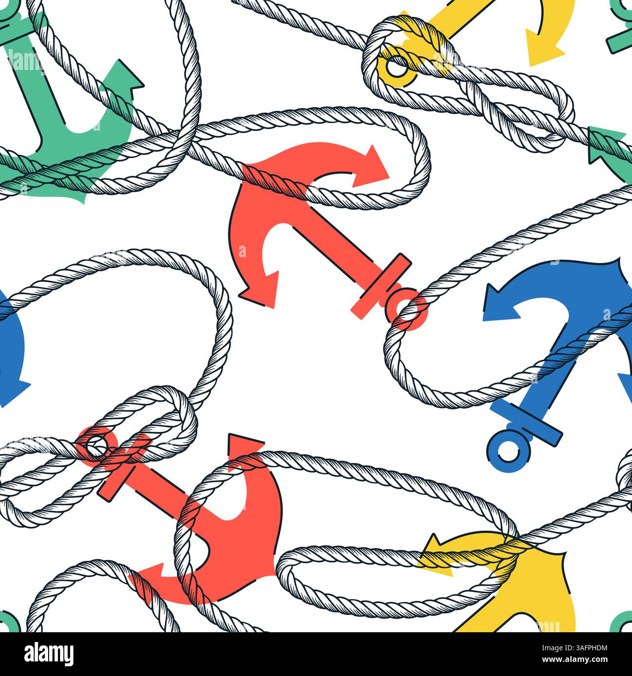 Nautical multicolor transparent anchors and rope seamless pattern ...