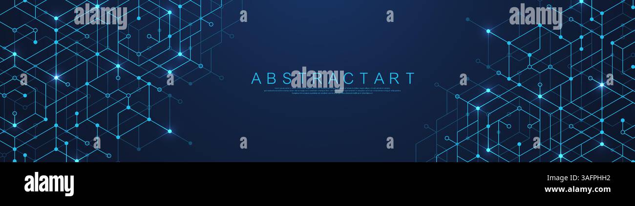 Technology abstract background with cubes, lines, dots and hexagons. Hexagonal digital concept ...