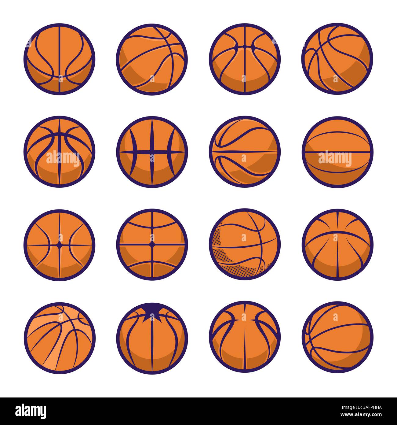 Collection of basketball ball icons with various design styles and ...