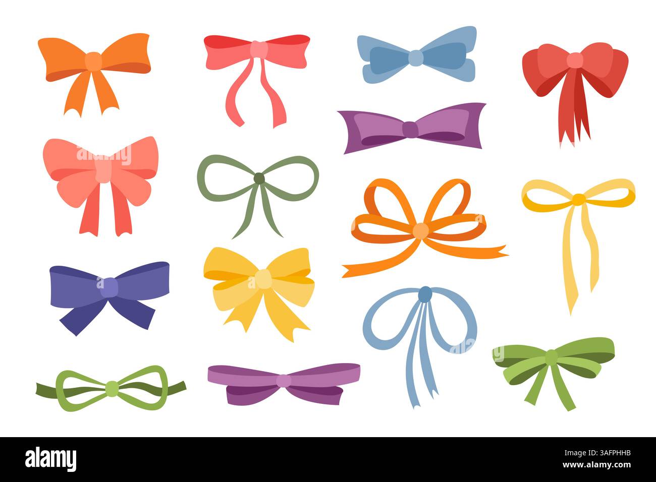 Set of hand drawn colorful bows. Gift wrapping, festive decorations ...