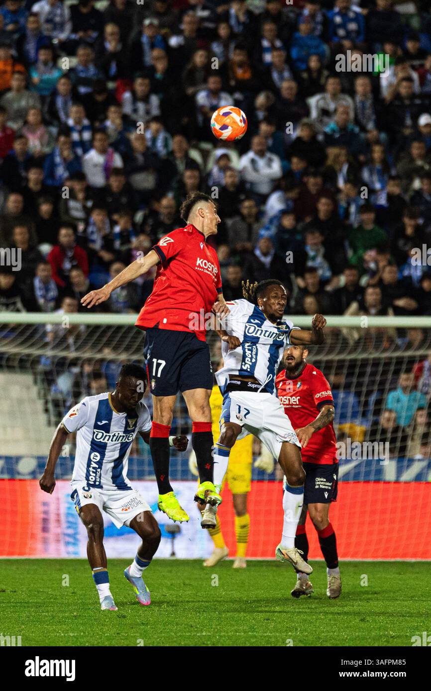 Leganes, Madrid, Spain. 07th Apr 2025. Ante Budimir and Neyou during CD ...