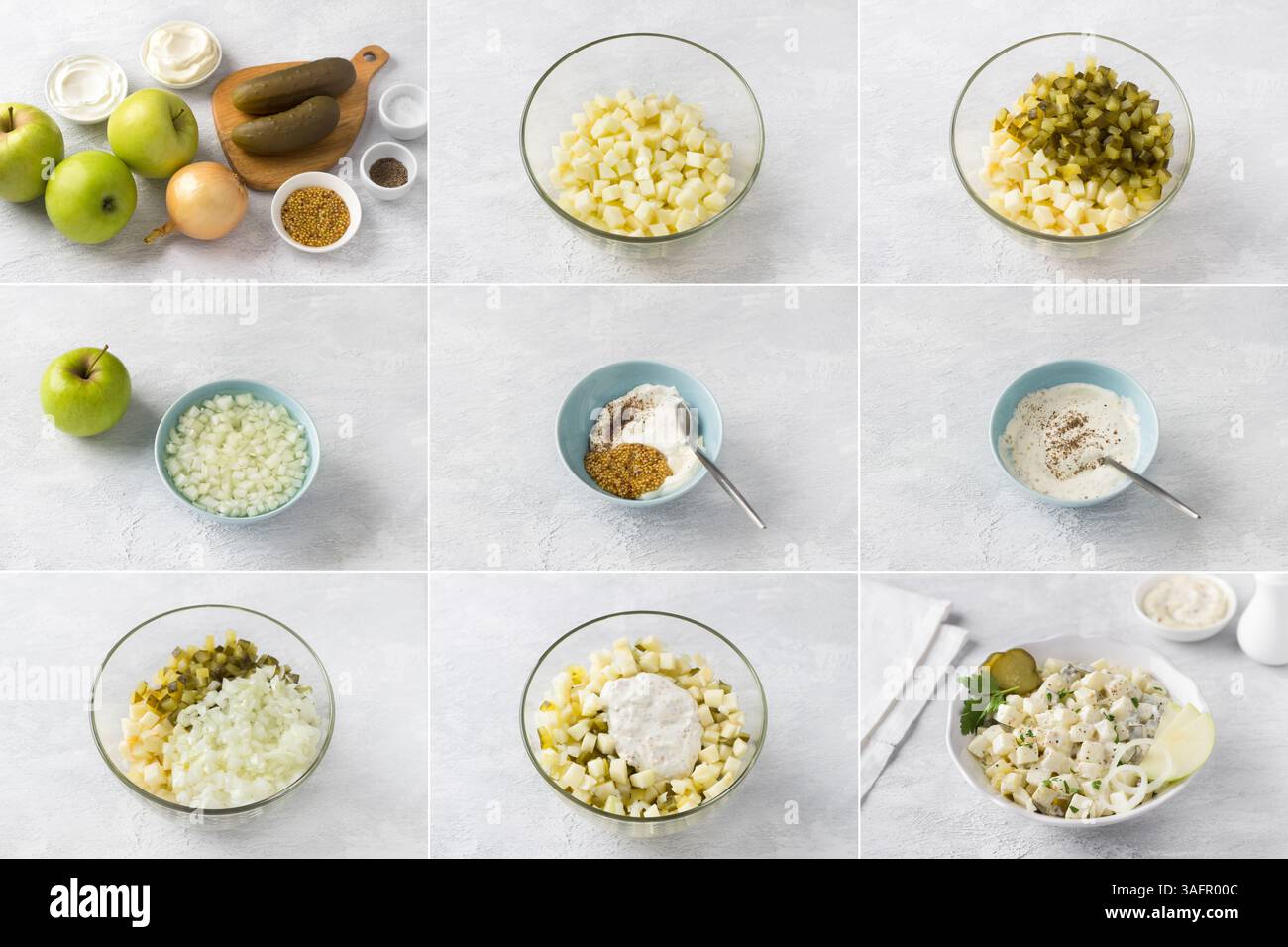 Step-by-step preparation of a traditional Polish salad made with crisp ...