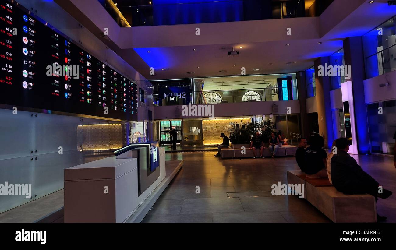 An electronic board displays information on recent fluctuations of market indices at the B3 ...