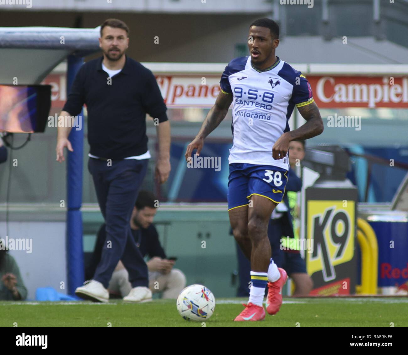 Turin, Italy. 08th Apr, 2025. Jackson Tchatchoua of Hellas Verona FC ...
