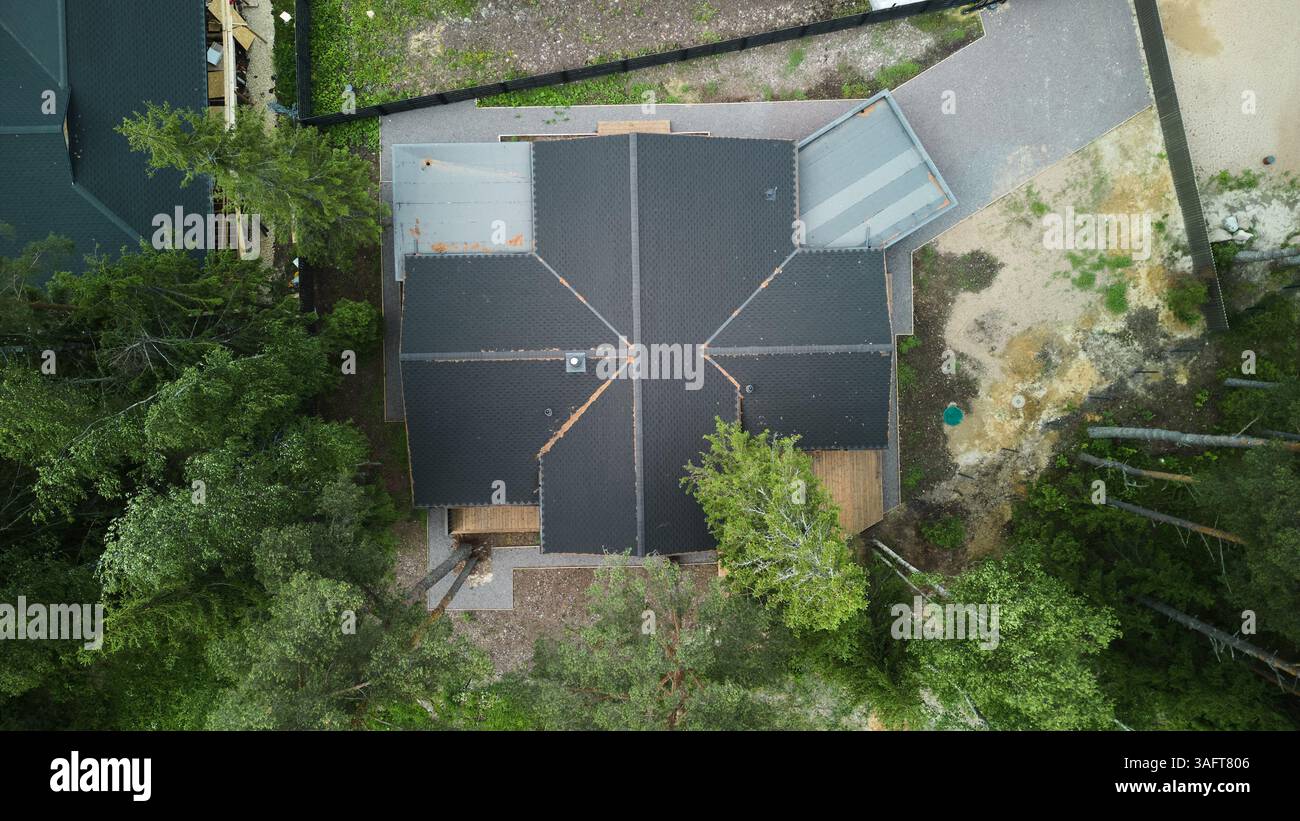 Aerial View of a Stylish, Modern House Elegantly Nestled Among a Lush ...