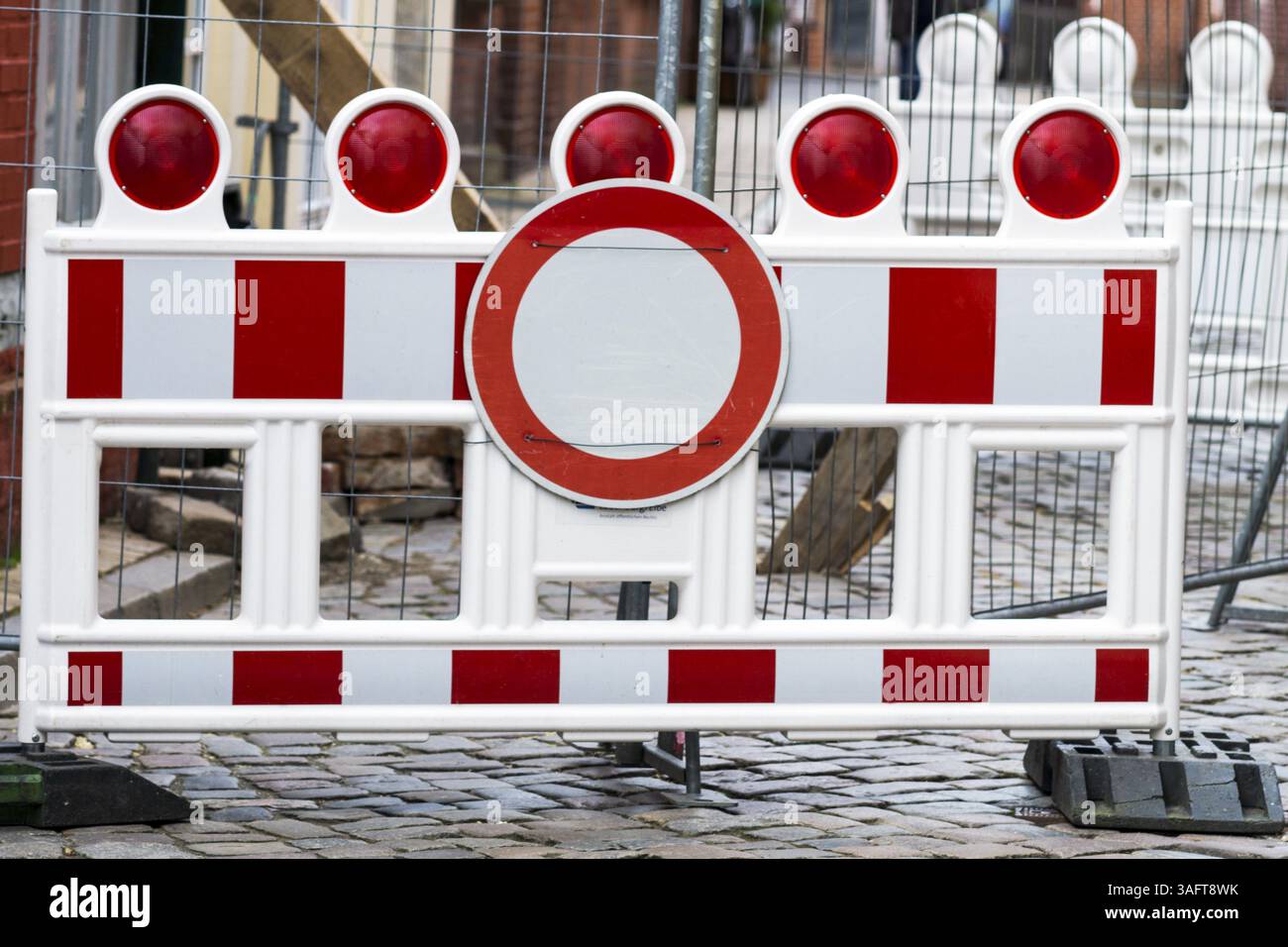 Prohibition sign in front of construction site Stock Photo - Alamy
