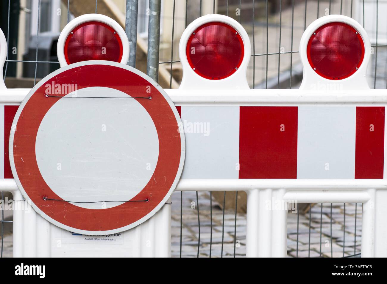 Prohibition sign in front of construction site Stock Photo - Alamy