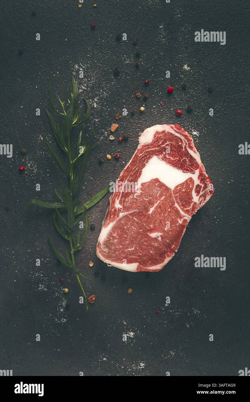 Fresh, raw rib eye steak, top view Stock Photo - Alamy