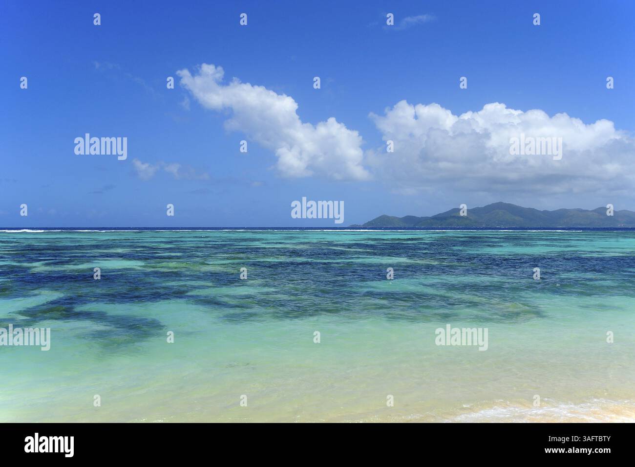View of Praslin Island from Union Estate National Park, La Digue Island ...