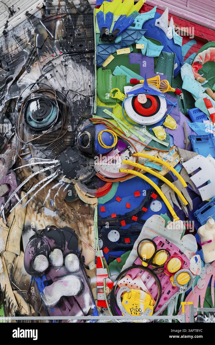 Colourful, wall art made of trash, Montreal, Quebec Province, Canada ...