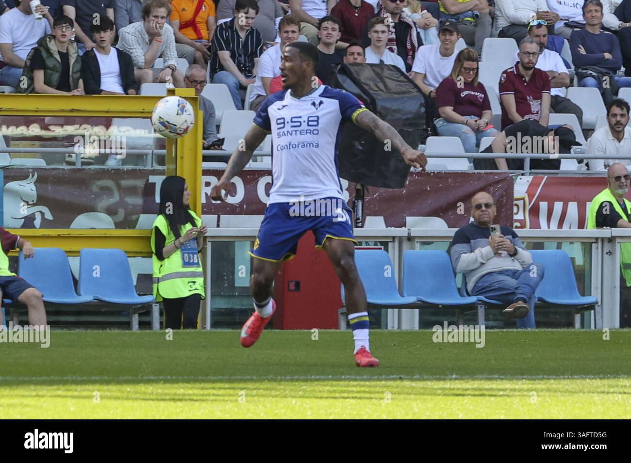 Turin, Italy. 08th Apr, 2025. Jackson Tchatchoua of Hellas Verona FC ...