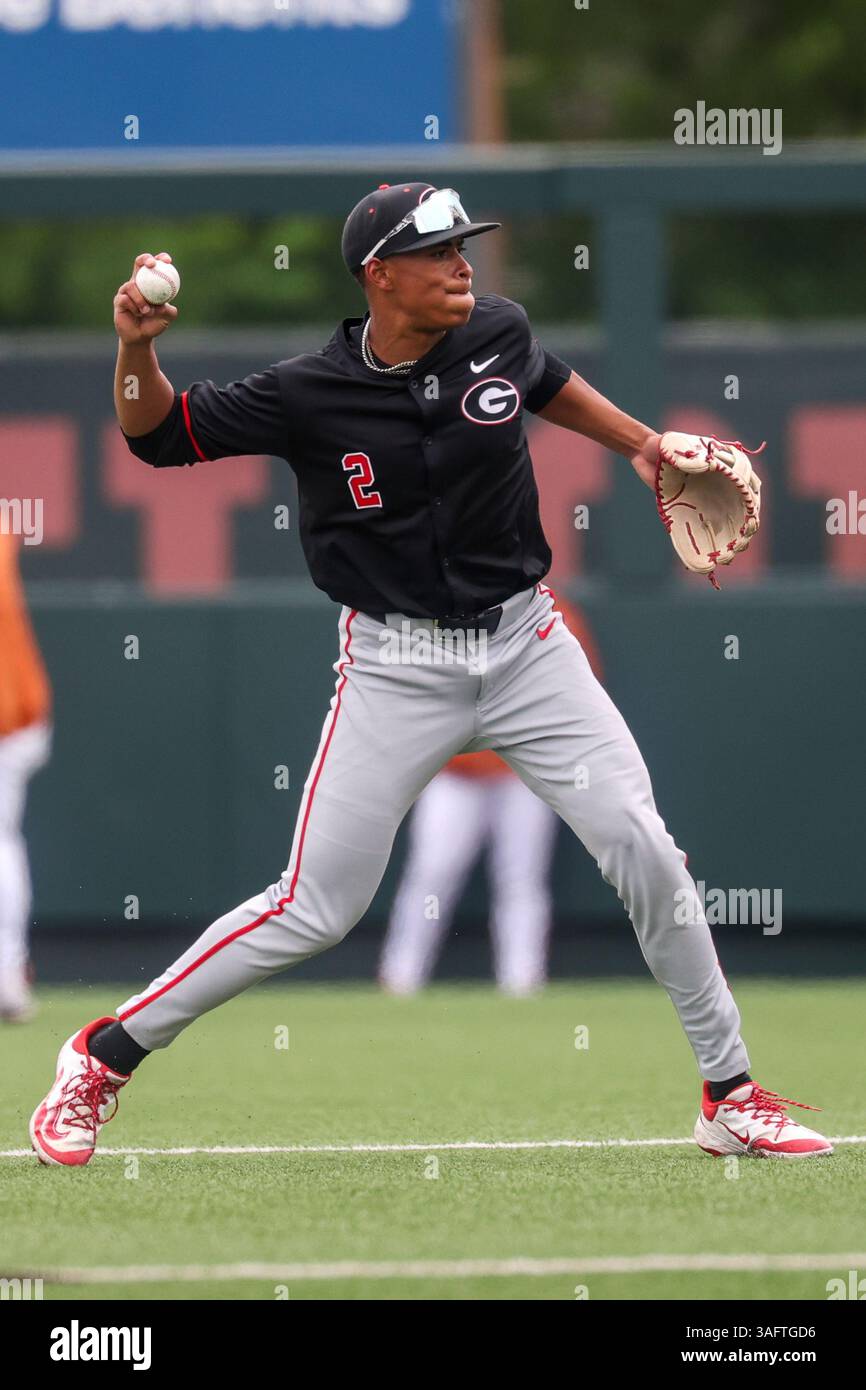 AUSTIN, TX - APRIL 06: Georgia infielder Ryan Black (2) warms up before ...