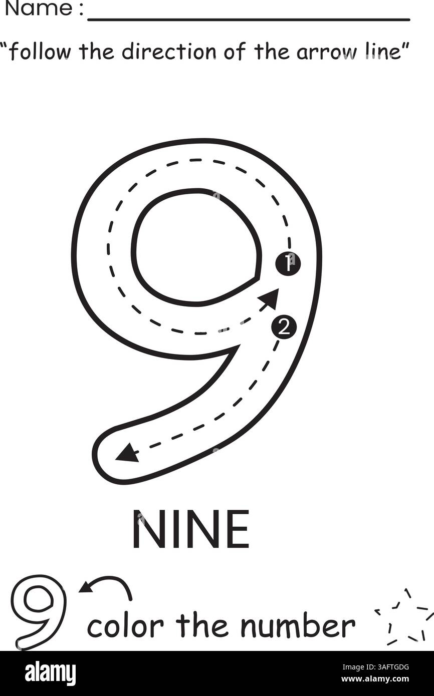 Number Tracing and Coloring Worksheet for Kids Stock Vector Image & Art ...