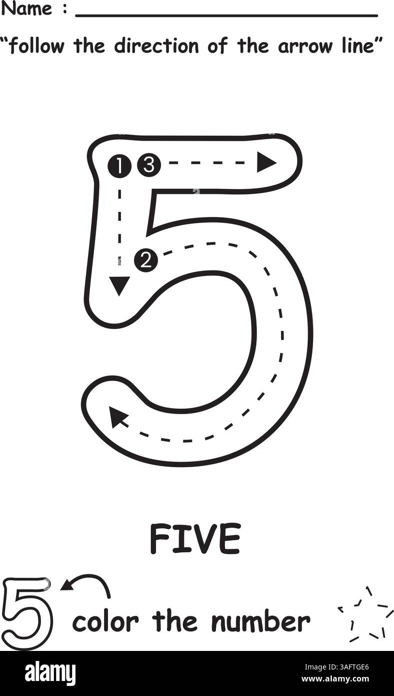 Number Tracing and Coloring Worksheet for Kids Stock Vector Image & Art ...