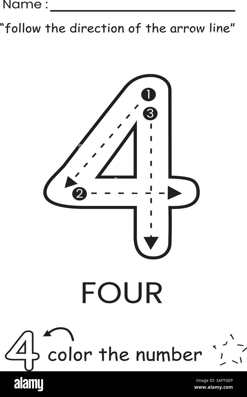 Number Tracing and Coloring Worksheet for Kids Stock Vector Image & Art ...