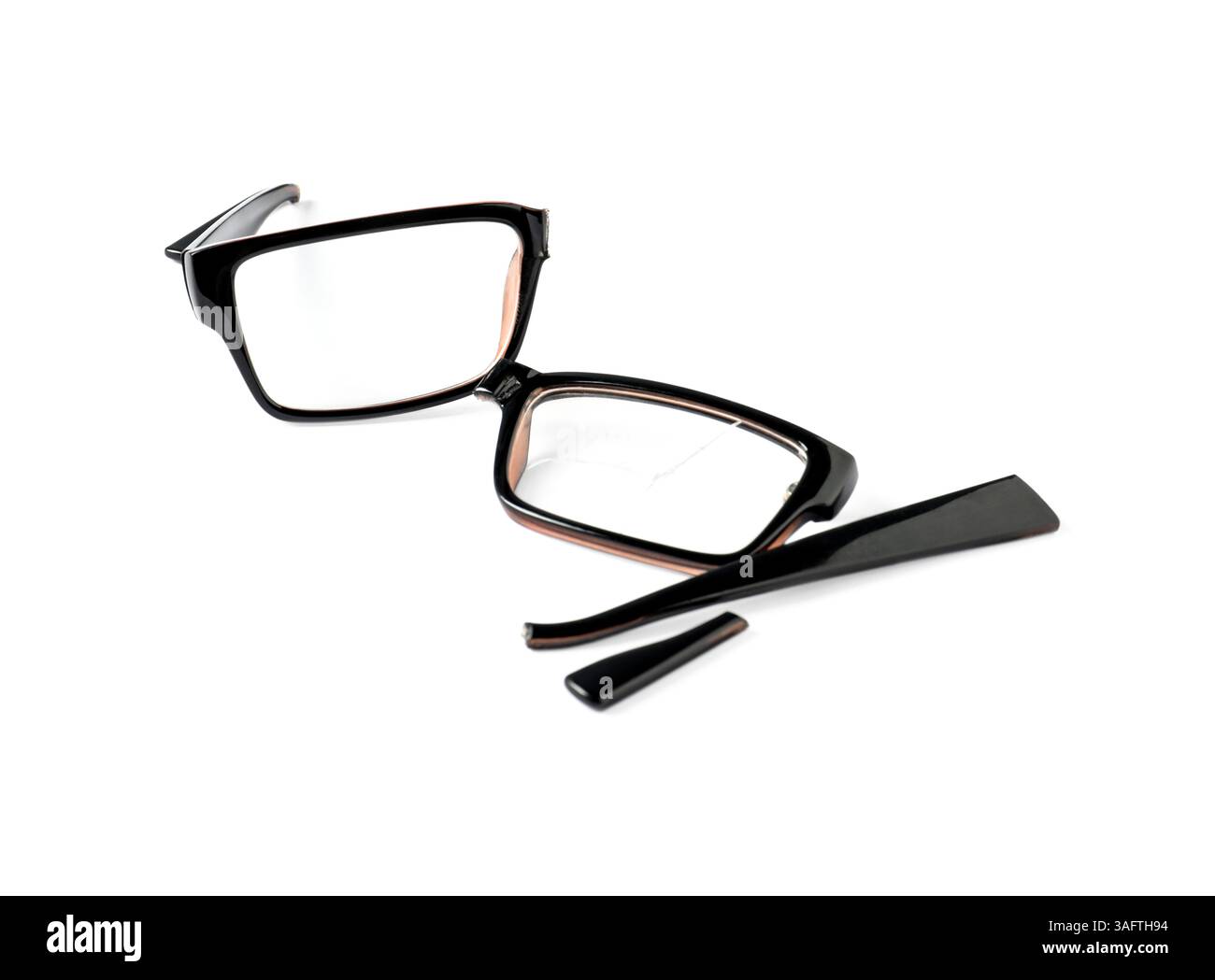 Eyeglasses with broken lens and frame isolated on white Stock Photo - Alamy