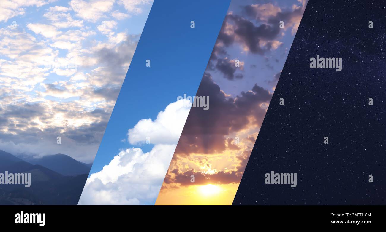 Beautiful sky at different times of day. Sunset, sunrise, night ...