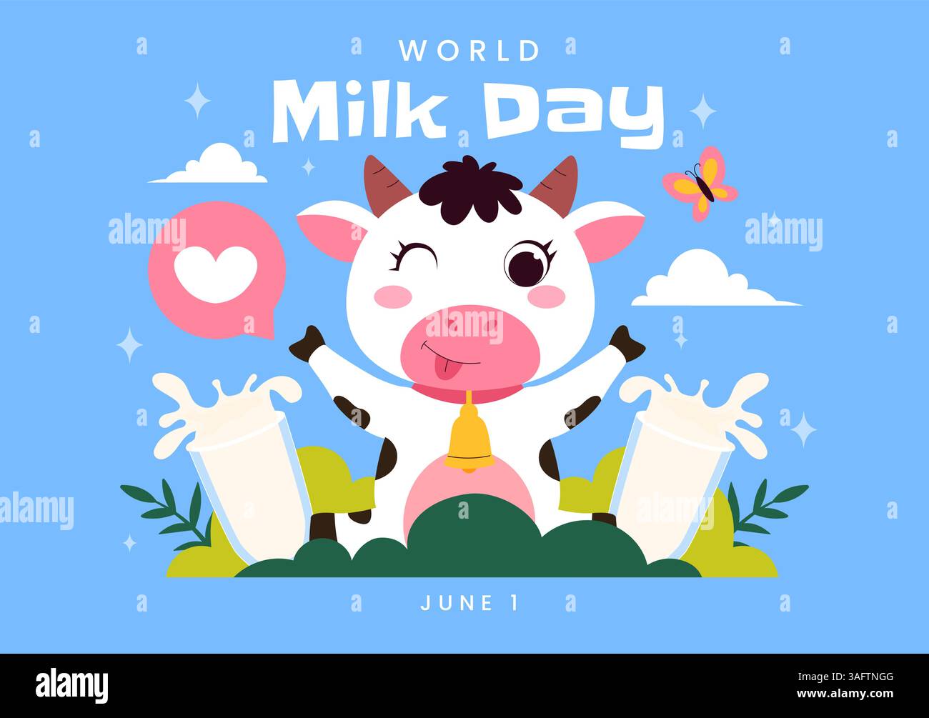 World Milk Day Vector Illustration with Milk Bottle and Cute Cow ...