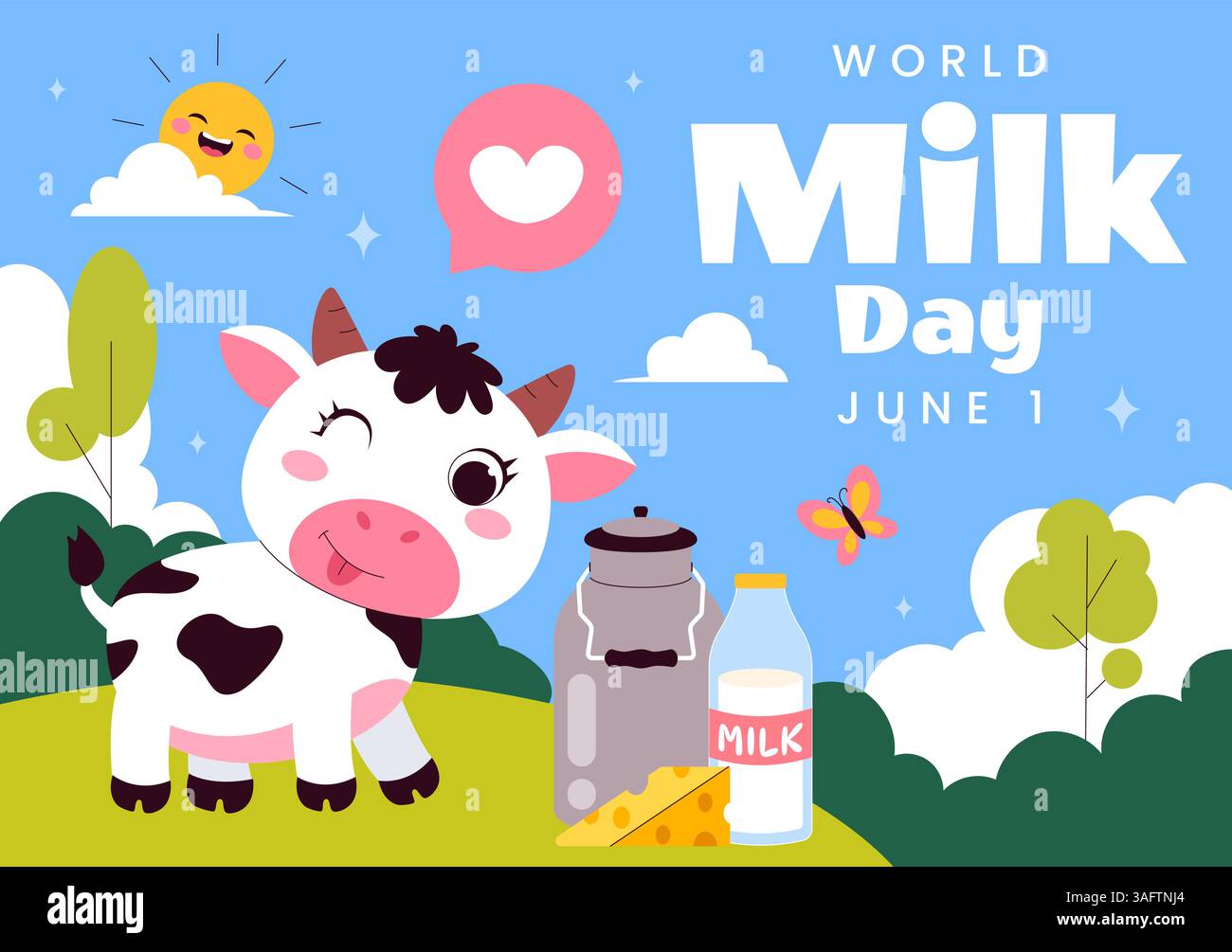 World Milk Day Vector Illustration with Milk Bottle and Cute Cow ...