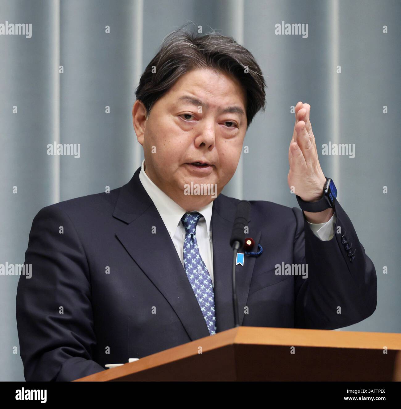 Yoshimasa Hayashi, Japanese Chief Cabinet Secretary, attends a press ...