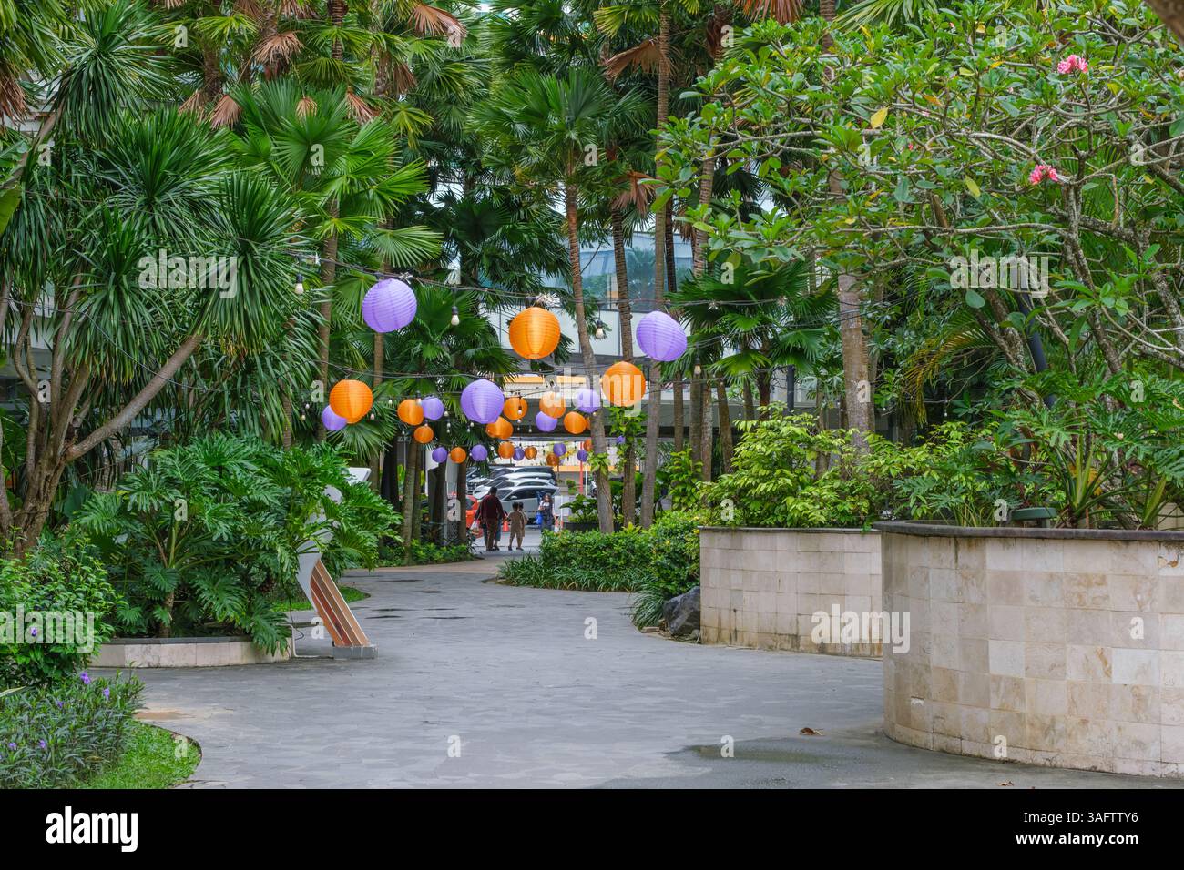 Balikpapan, Indonesia - March 30th 2025. A pathway decorated with ...