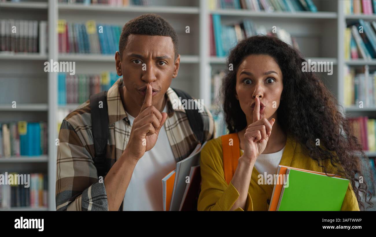 Students African American man Caucasian Arabian Hispanic woman point ...