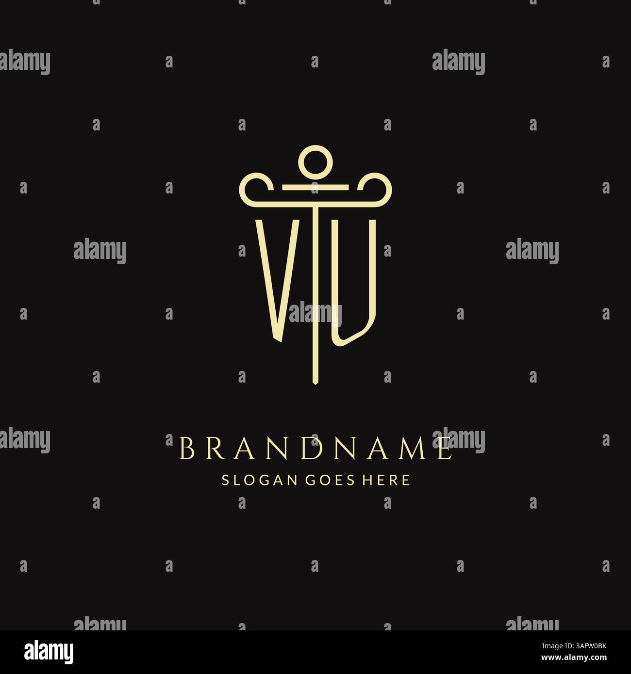 Luxury modern monogram VU logo for law firm with pillar icon design ...