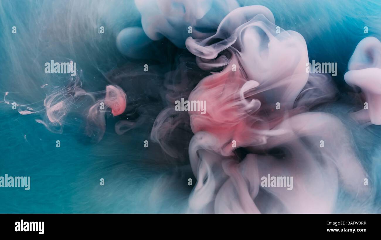 Chemical ink blend. Paint water. Blur blue purple pink colorful cloud ...