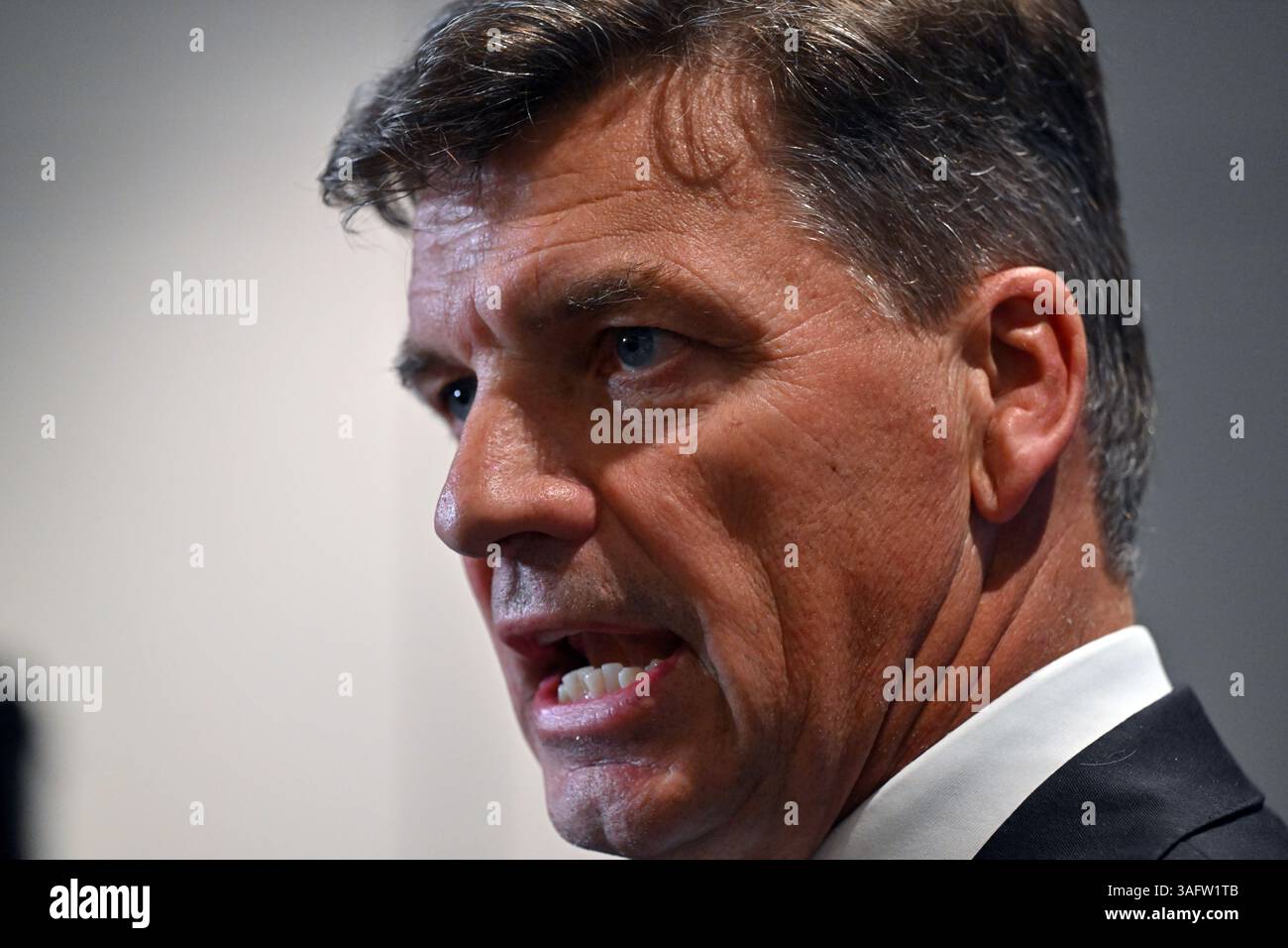 Shadow Treasurer Angus Taylor at a press conference in Prestons, in western Sydney on day 11 of ...