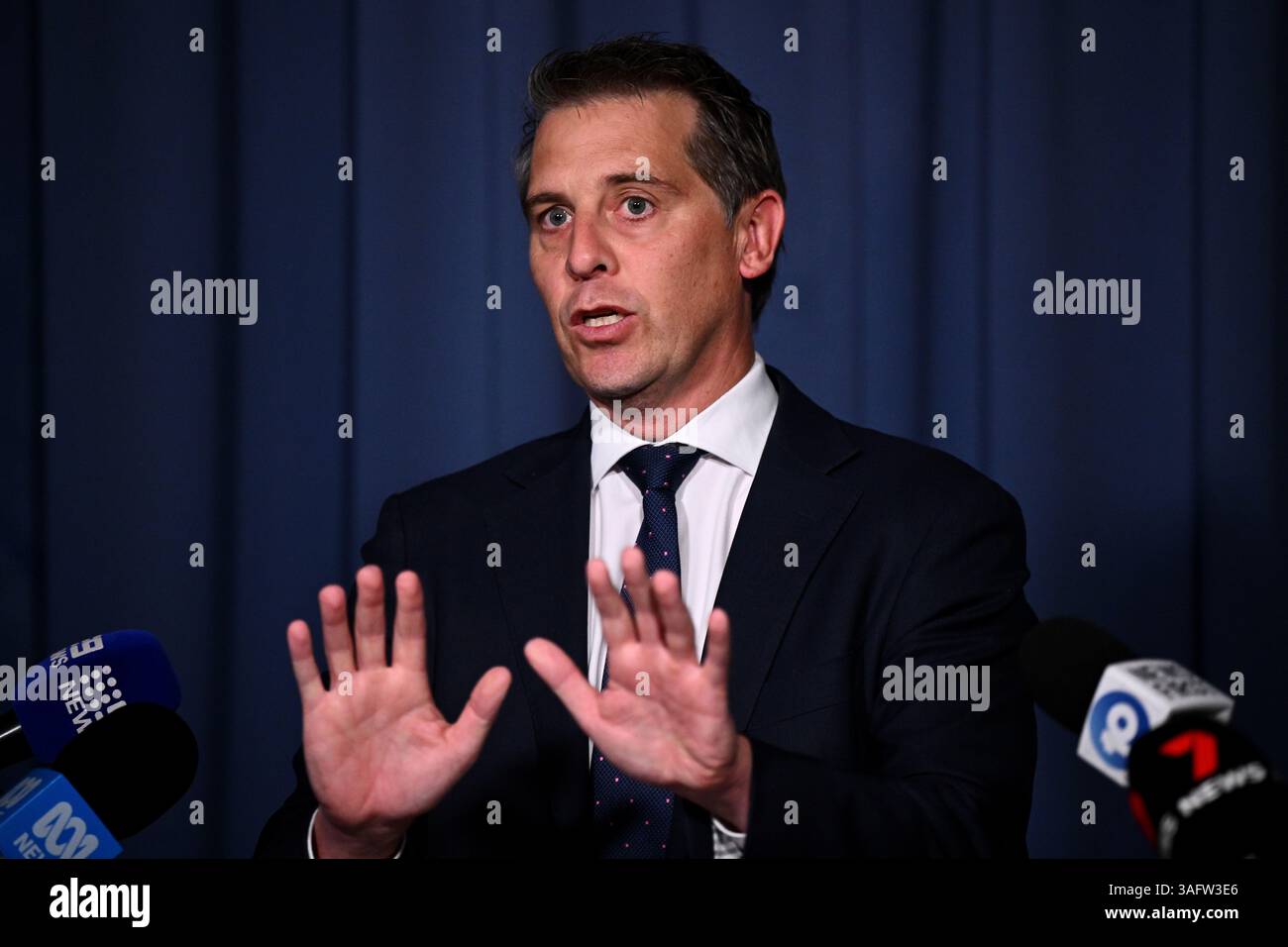 Sydney, Australia. 08th Apr, 2025. NSW Health Minister Ryan Park speaks to media during an ...