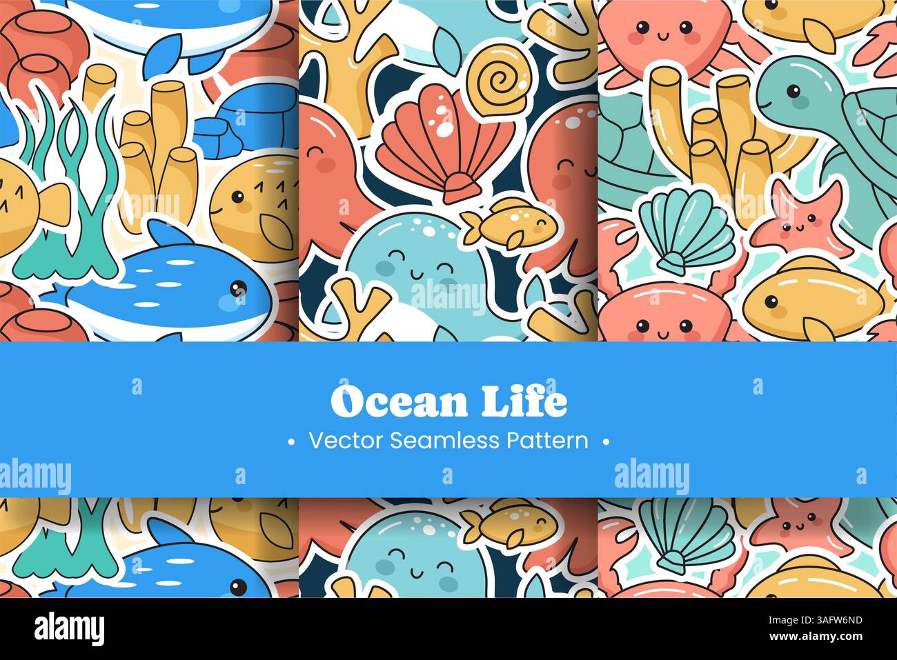 Seamless Ocean Pattern Design Featuring Decorative Marine Life Elements ...